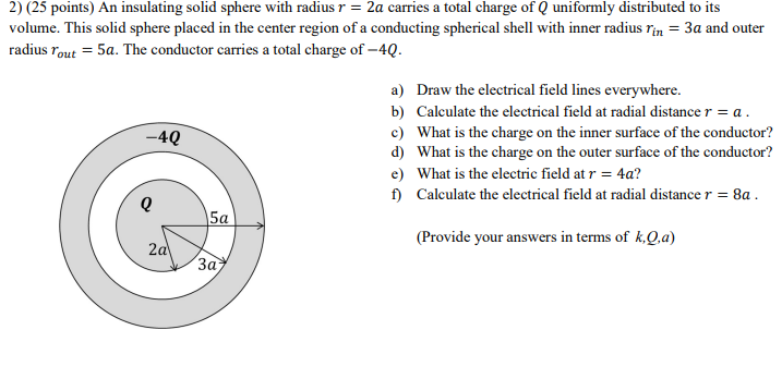 Solved 2) (25 points) An insulating solid sphere with radius | Chegg.com