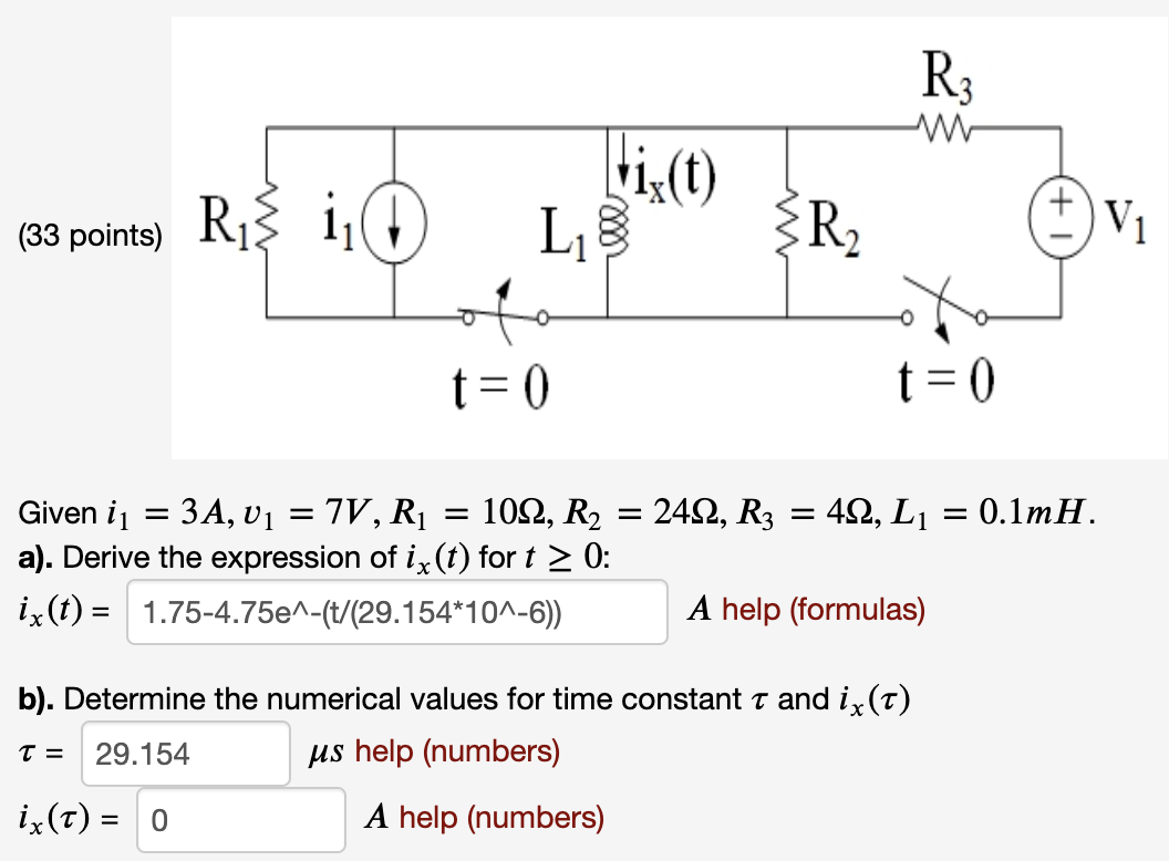 Solved (33 points) Given i1=3A,v1=7 | Chegg.com