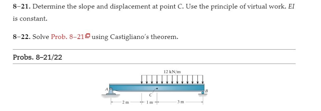 Solved 8-21. Determine the slope and displacement at point | Chegg.com