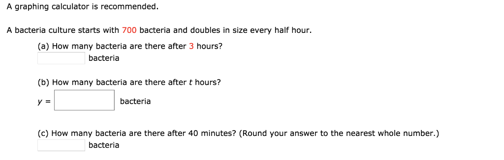 Solved A graphing calculator is recommended. A bacteria | Chegg.com