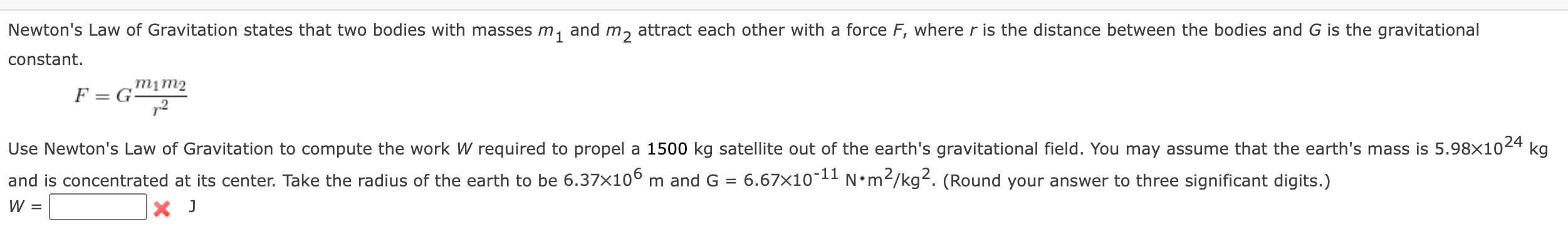 Solved F=Gr2m1m2 Use Newton's Law of Gravitation to compute | Chegg.com