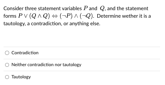 Solved Consider three statement variables P and Q, and the | Chegg.com