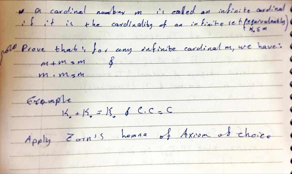 Solved a cardinal number me is called an infinite cardinal | Chegg.com