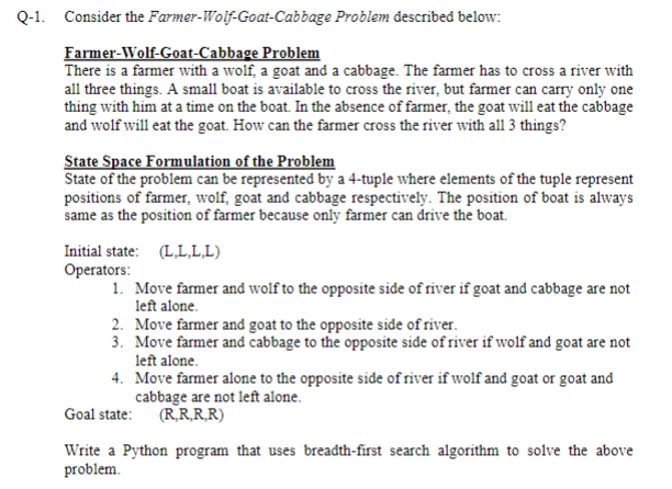 Solved Q-1. Consider the Farmer-Wolf-Goat-Cabbage Problem | Chegg.com
