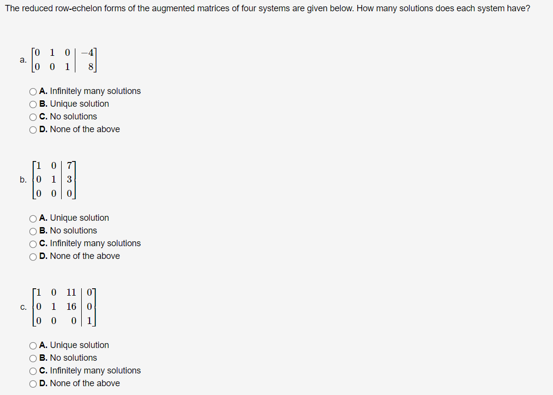 Solved The reduced row-echelon forms of the augmented | Chegg.com