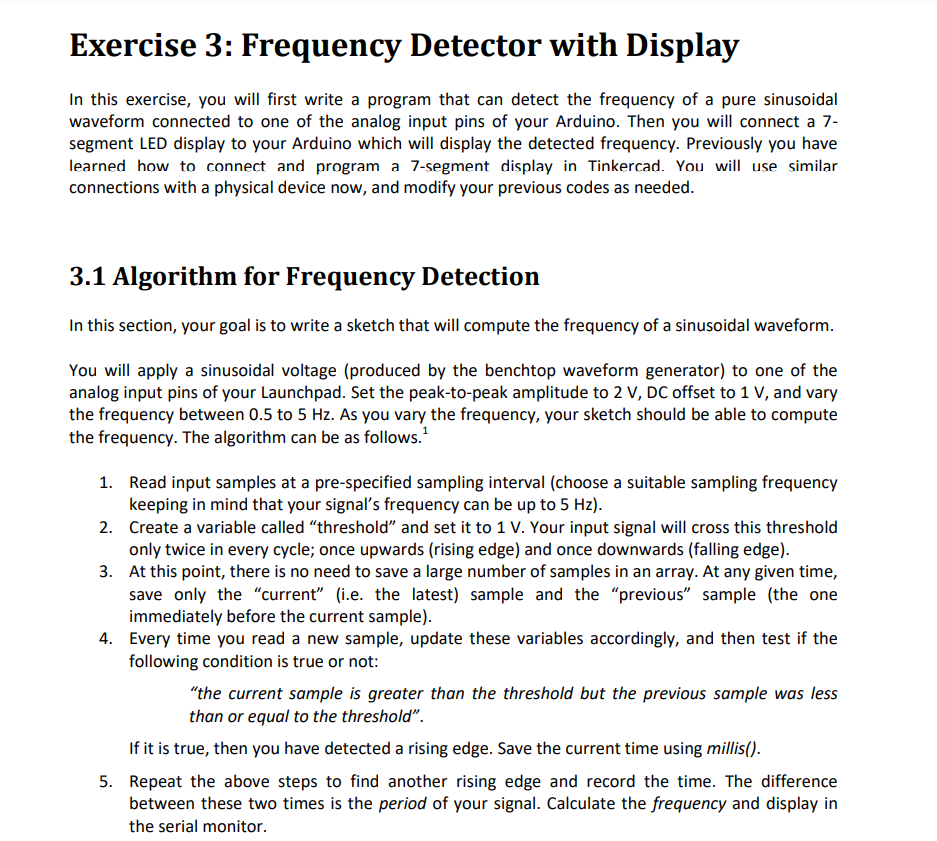 Exercise 3: Frequency Detector with Display In this | Chegg.com