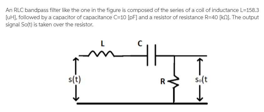 Solved An RLC bandpass filter like the one in the figure is | Chegg.com