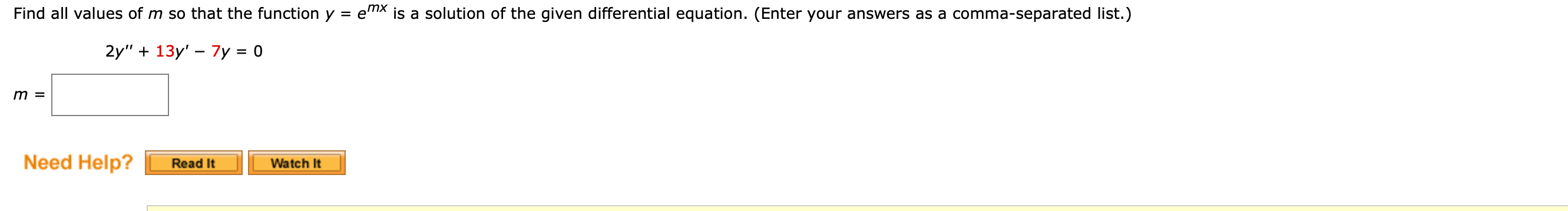Solved Find all values of m so that the function y = emx is | Chegg.com