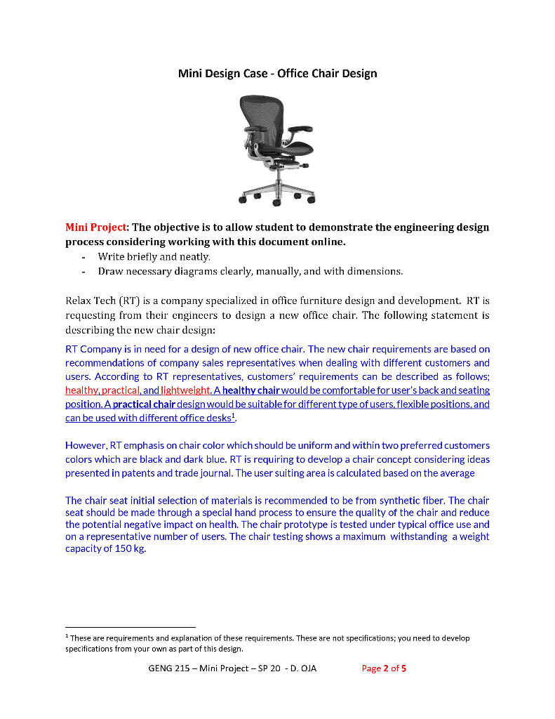 Mini Design Case - Office Chair Design Mini Project: | Chegg.com