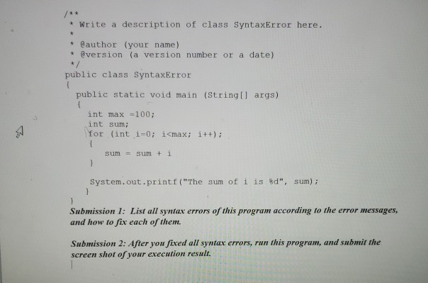 Solved * Write a description of class SyntaxError here. * | Chegg.com
