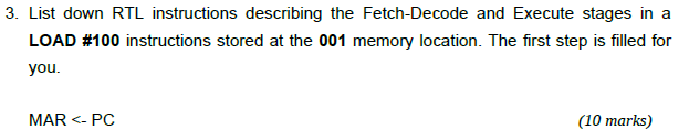 Solved 3. List down RTL instructions describing the | Chegg.com