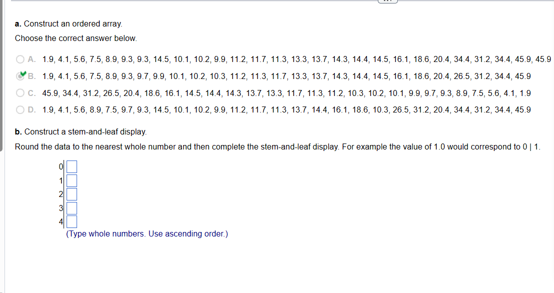 Solved A construct An Ordered Arraychoose The Correct 5144