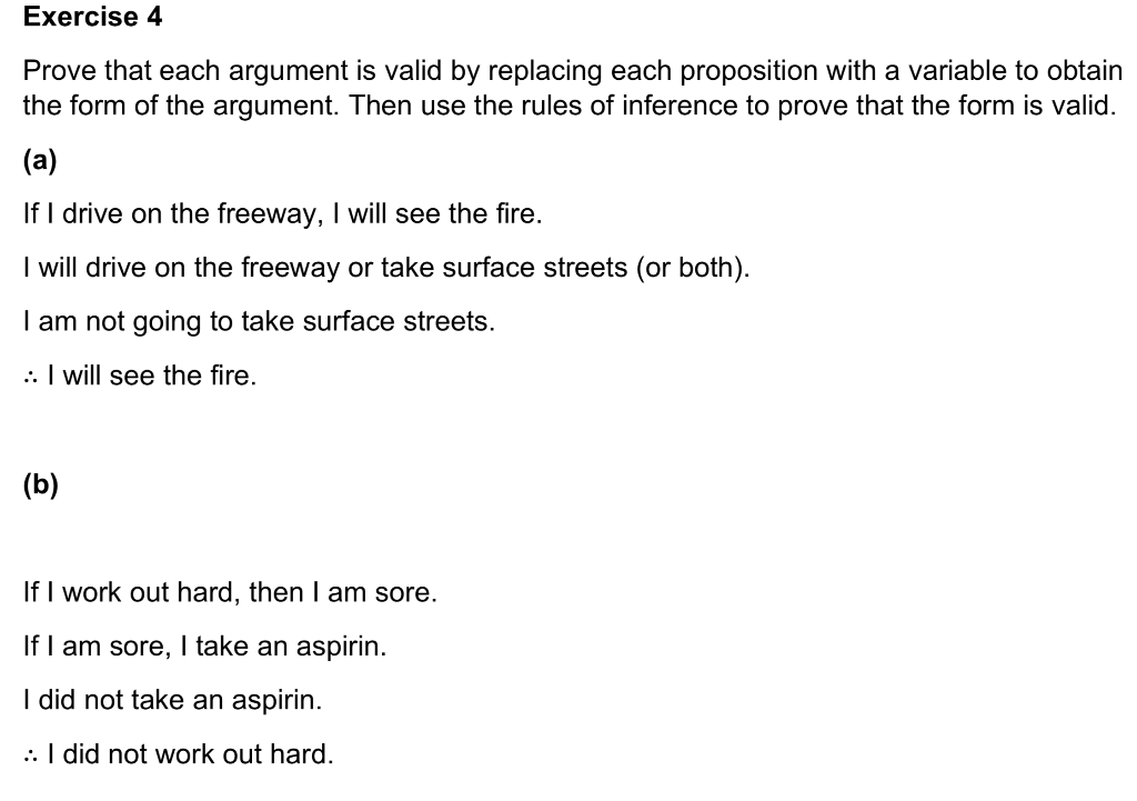 Exercise 4 Prove that each argument is valid by | Chegg.com