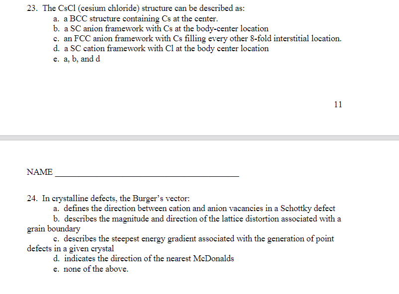 Solved 23 The Cscl Cesium Chloride Structure Can Be