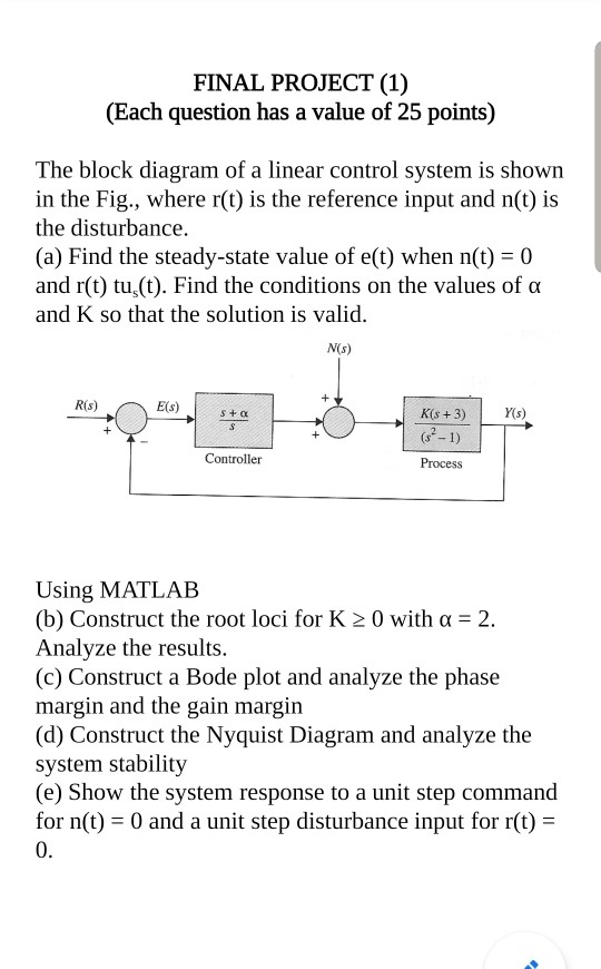 Solved FINAL PROJECT (1) (Each question has a value of 25 | Chegg.com