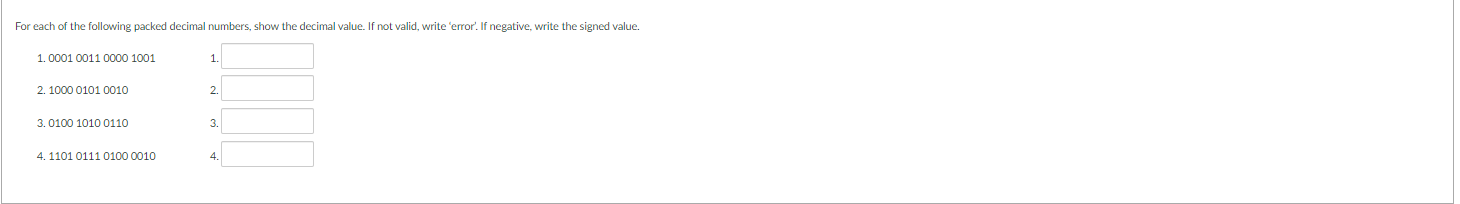 Solved For each of the following packed decimal numbers, | Chegg.com