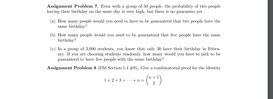 Solved Assignment Problem 7. Even with a group of 50 people, | Chegg.com