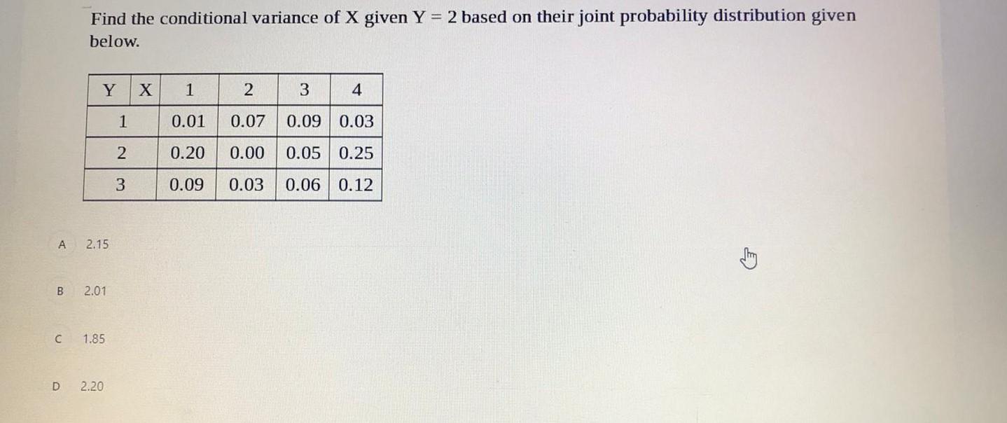 Solved Find the conditional variance of X given Y = 2 based | Chegg.com