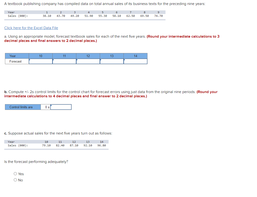 Click here for the Excel Data File a. Using an | Chegg.com