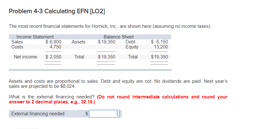 Solved Problem 4-3 Calculating EFN [LO2] The most recent | Chegg.com