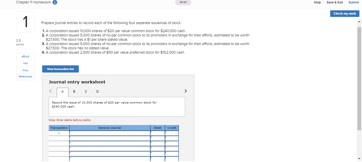 Solved Chapter 11 Homework i Saved Help Save & Exit Submit | Chegg.com