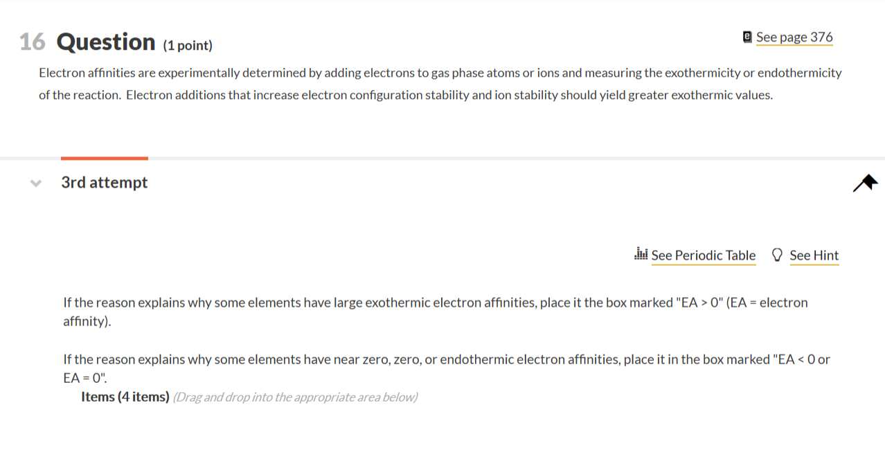 Solved 16 Question (1 point) @ See page 376 Electron | Chegg.com