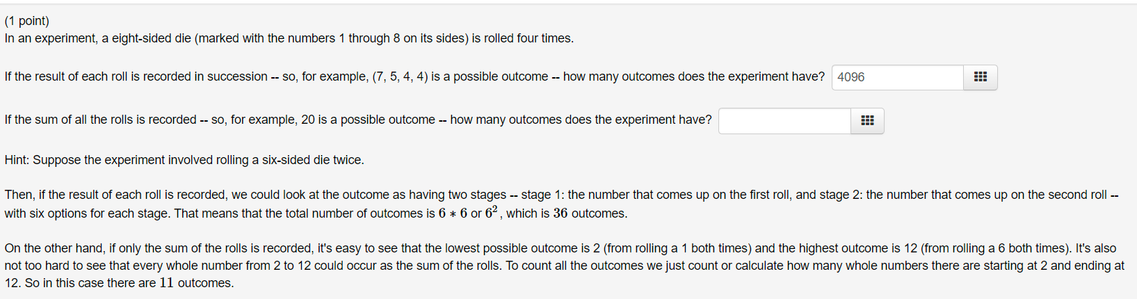 Solved (1 point) In an experiment, a eight-sided die (marked | Chegg.com