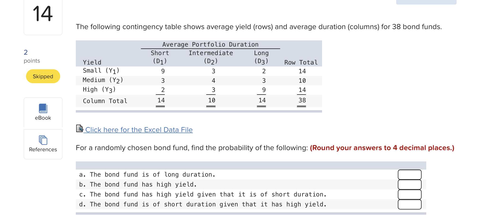 Solved 14 The following contingency table shows average | Chegg.com
