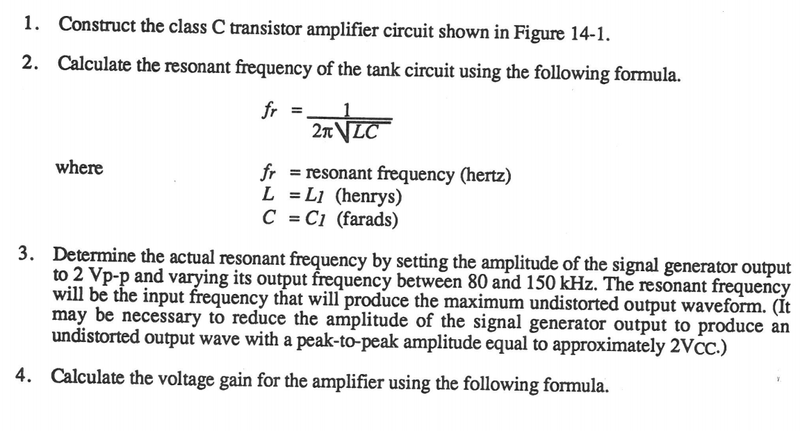 1. Construct the class C transistor amplifier circuit | Chegg.com