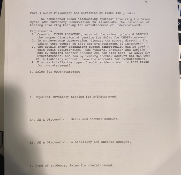 Part 3 Audit Philosophy and Direction of Tests (30 | Chegg.com