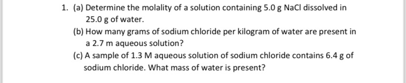 Solved (a) ﻿Determine the molality of a solution containing | Chegg.com