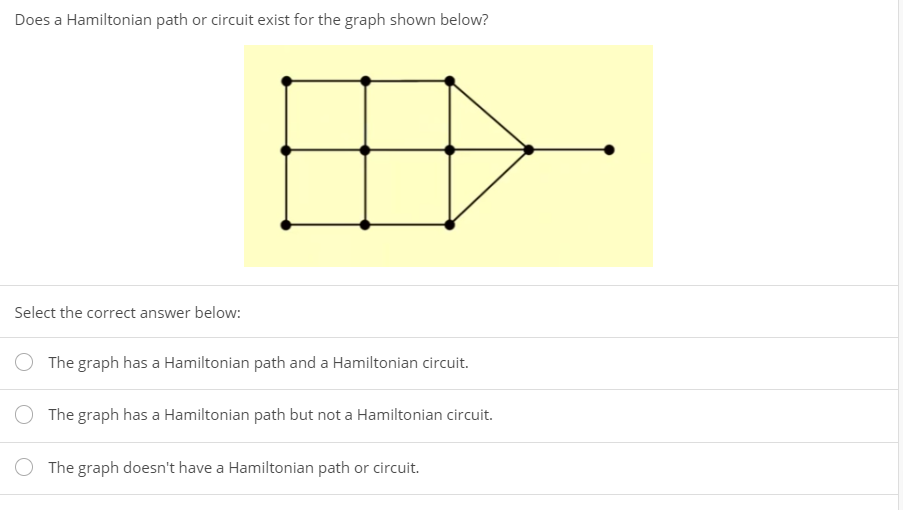 Solved Does a Hamiltonian path or circuit exist for the | Chegg.com