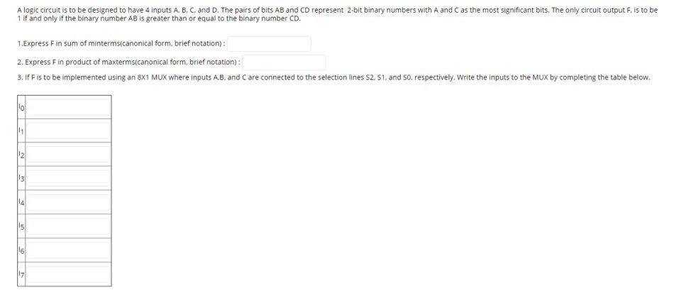 The following BF is to be implemented using 3 | Chegg.com