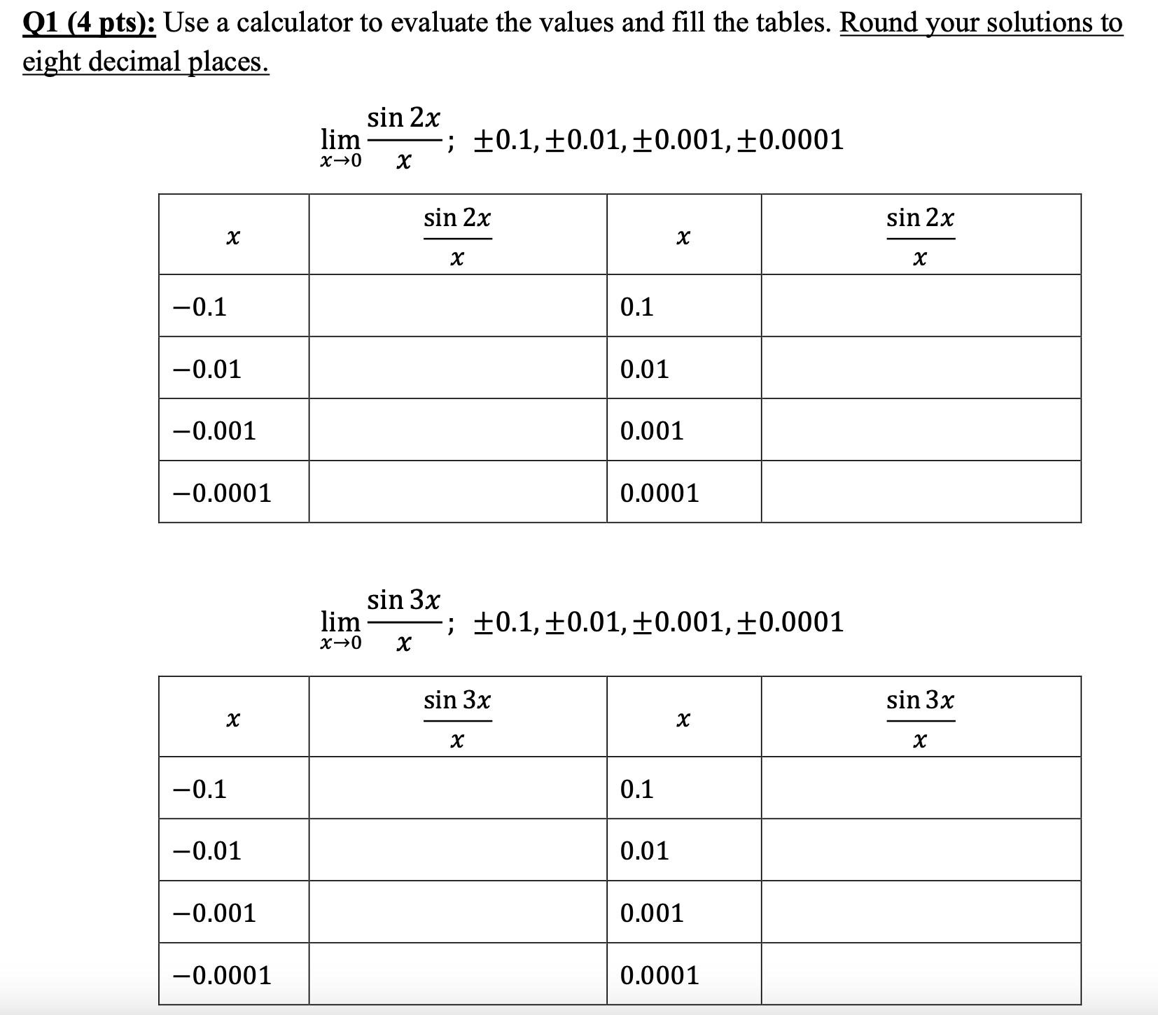 Solved Q1 (4 ﻿pts): Use a calculator to evaluate the values | Chegg.com