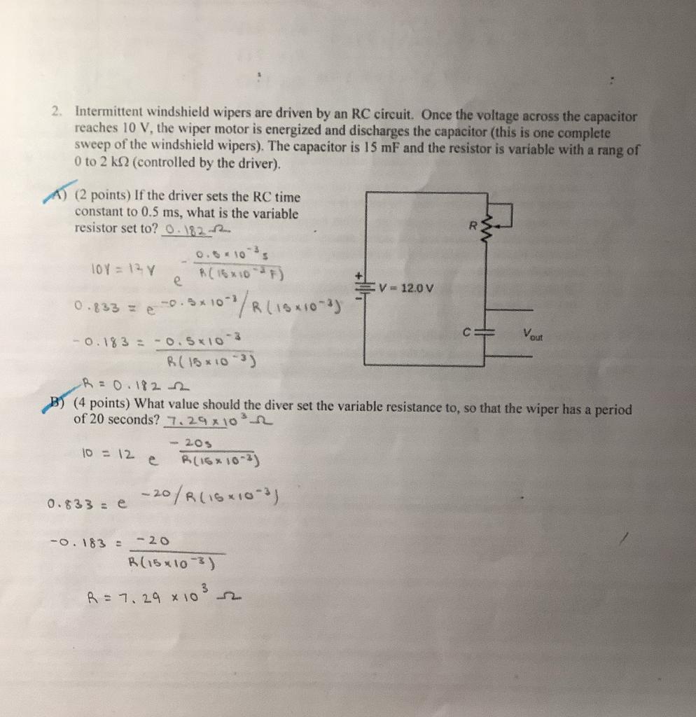 Solved Intermittent windshield wipers are driven by an RC | Chegg.com