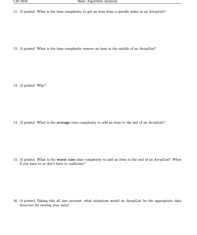 Solved 11. (4 points) What is the time complexity to get an | Chegg.com