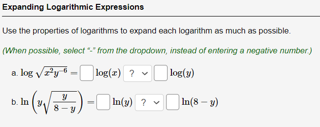 Solved Expanding Logarithmic Expressions Use the properties | Chegg.com