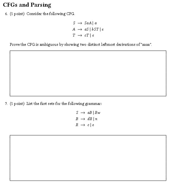 Solved CFGs and Parsing 6. (1 point) Consider the following | Chegg.com