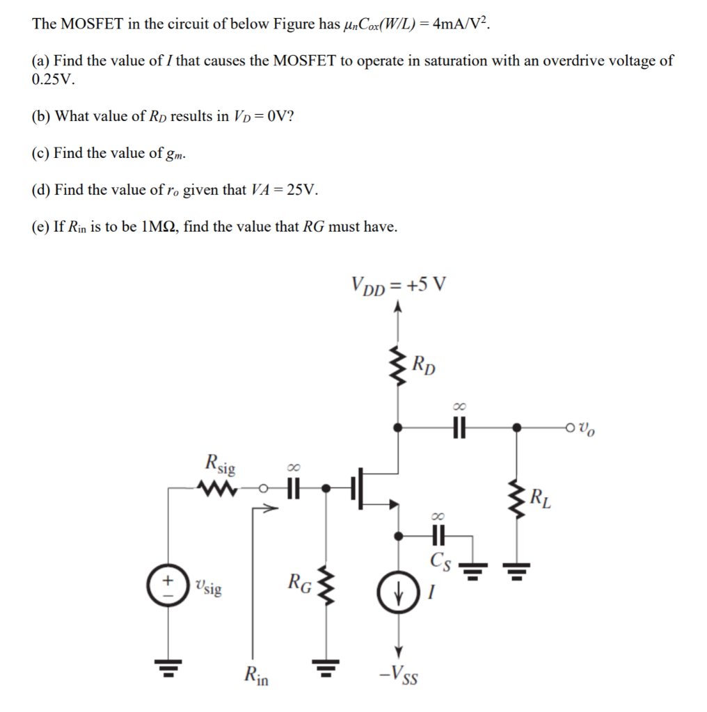 Solved The MOSFET in the circuit of below Figure has | Chegg.com