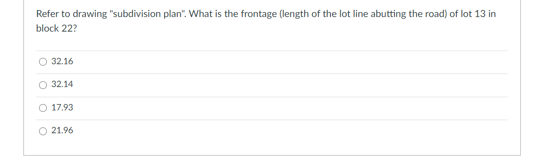 Refer to drawing "subdivision plan". What is the | Chegg.com
