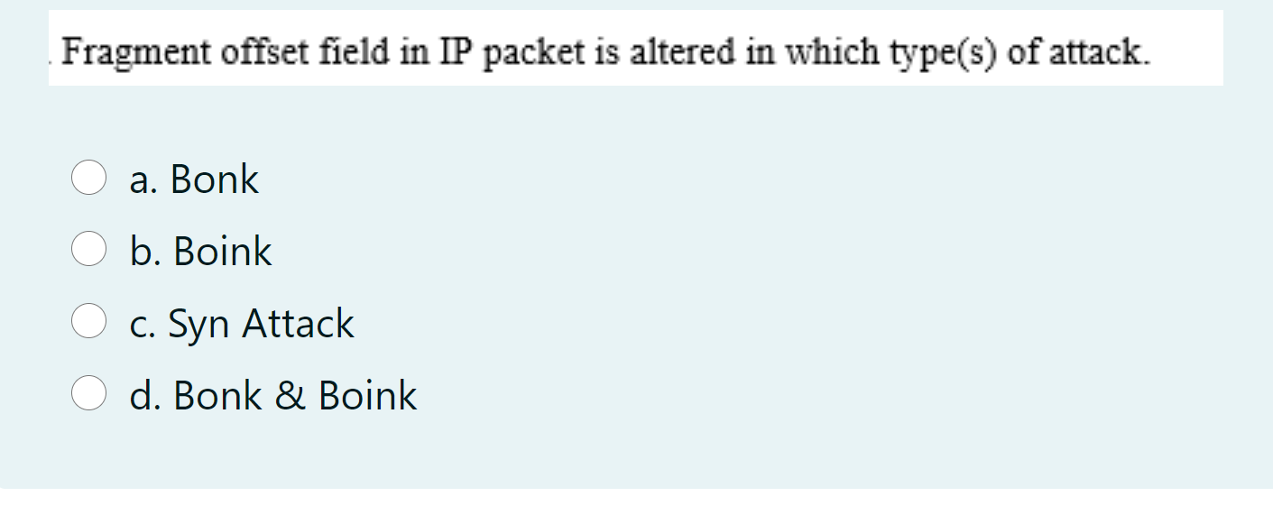 Solved Fragment offset field in IP packet is altered in | Chegg.com