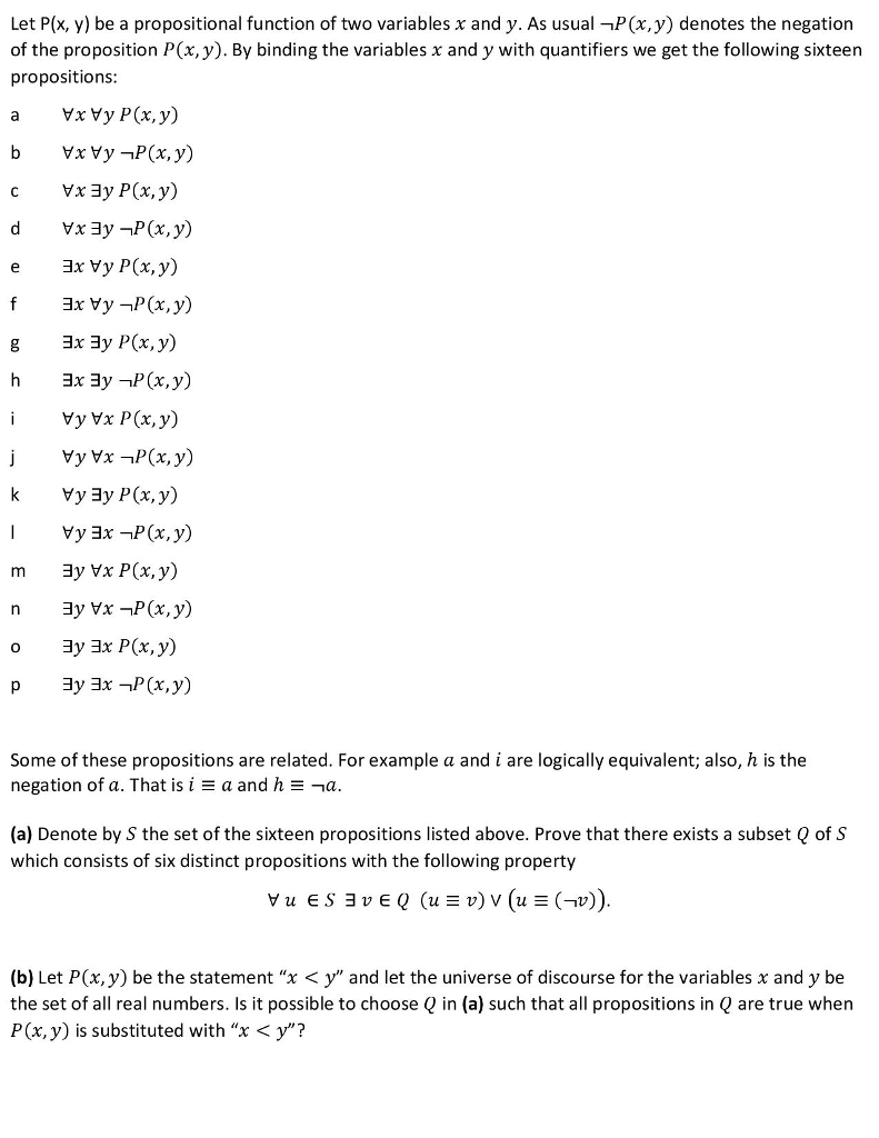 Solved Let P (x, y) be a propositional function of two | Chegg.com