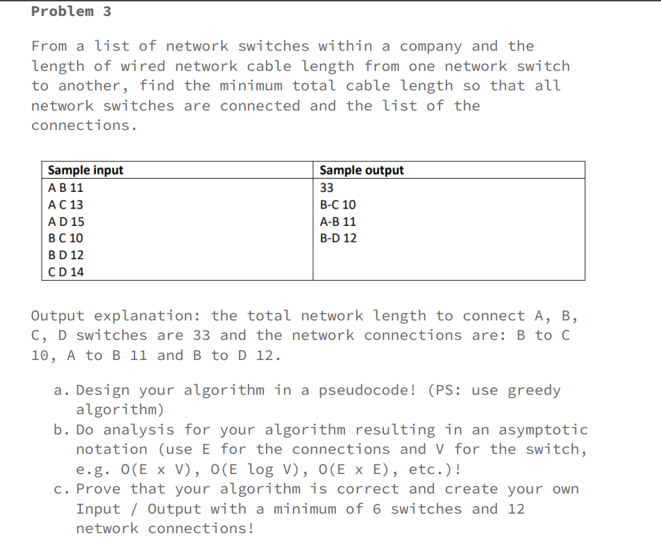 Solved From a list of network switches within a company and | Chegg.com