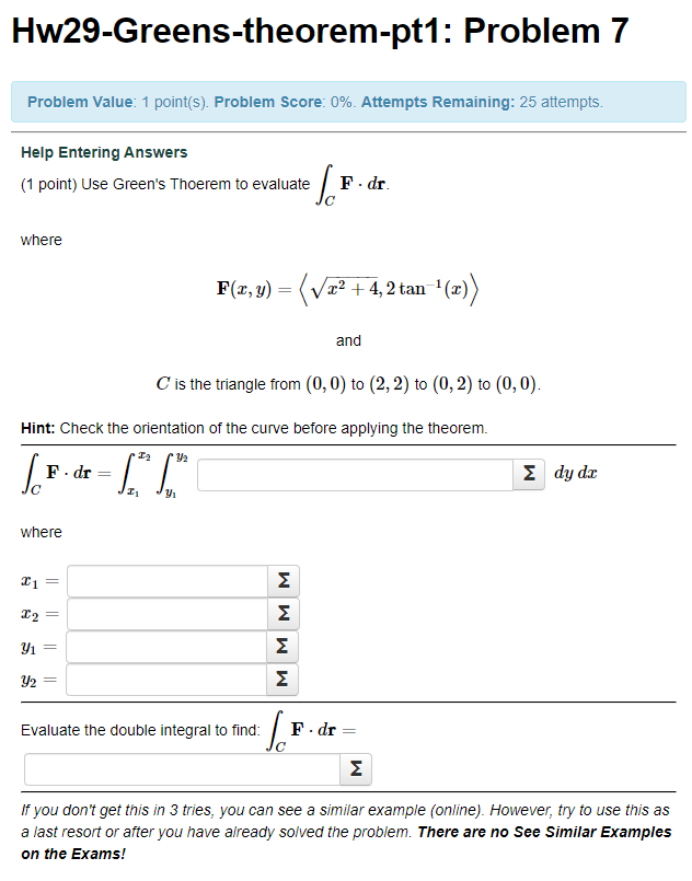 Solved Hw29-Greens-theorem-pt1: Problem 7 Problem Value: 1 | Chegg.com