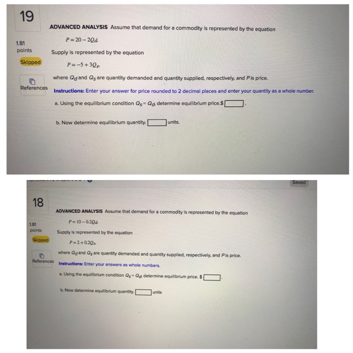 Solved 19 ADVANCED ANALYSIS Assume that demand for a | Chegg.com