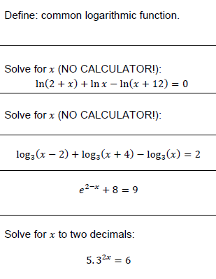 Solved Define: common logarithmic function. Solve for x (NO | Chegg.com
