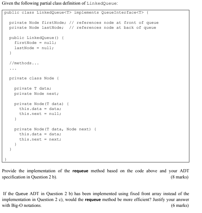 Given the following partial class definition of | Chegg.com