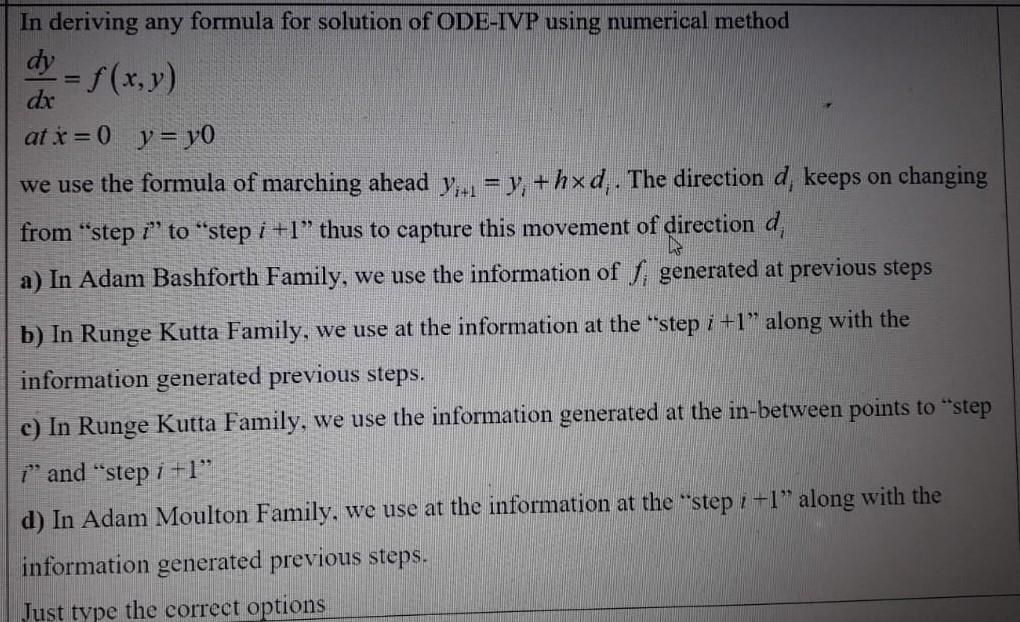Solved In deriving any formula for solution of ODE-IVP using | Chegg.com