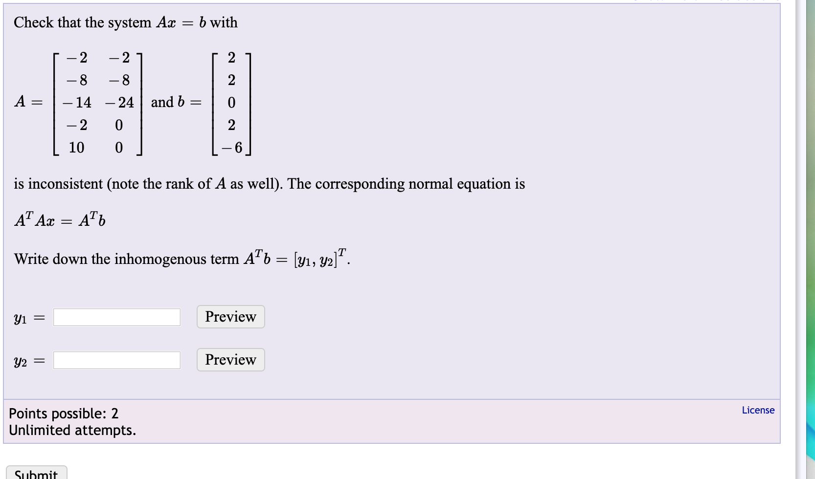 Solved Check that the system Ax = b with [ -2 -21 - 8 - 8 | Chegg.com