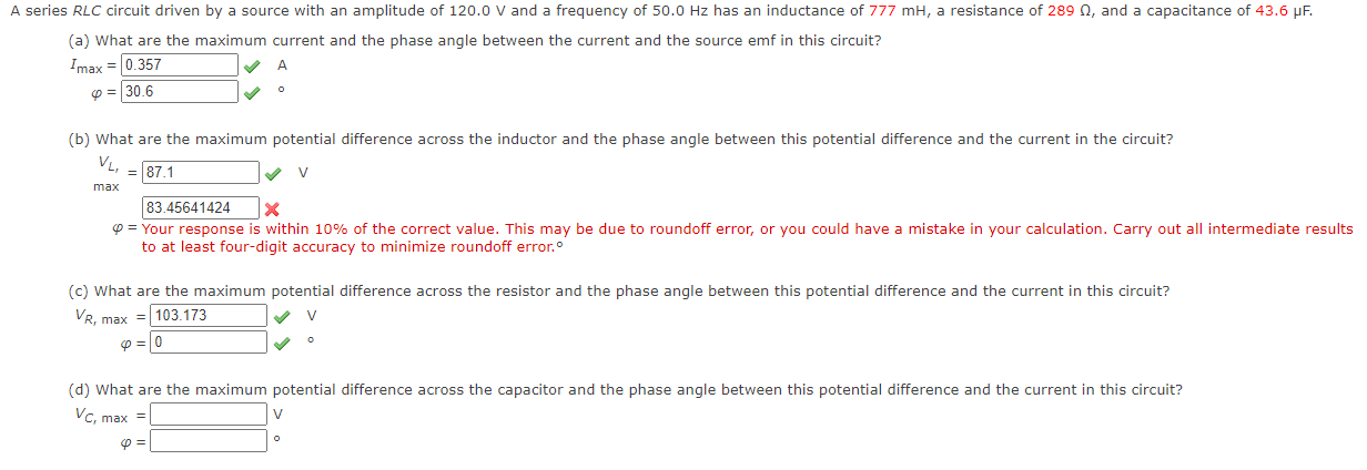 Solved series RLC circuit driven by a source with an | Chegg.com